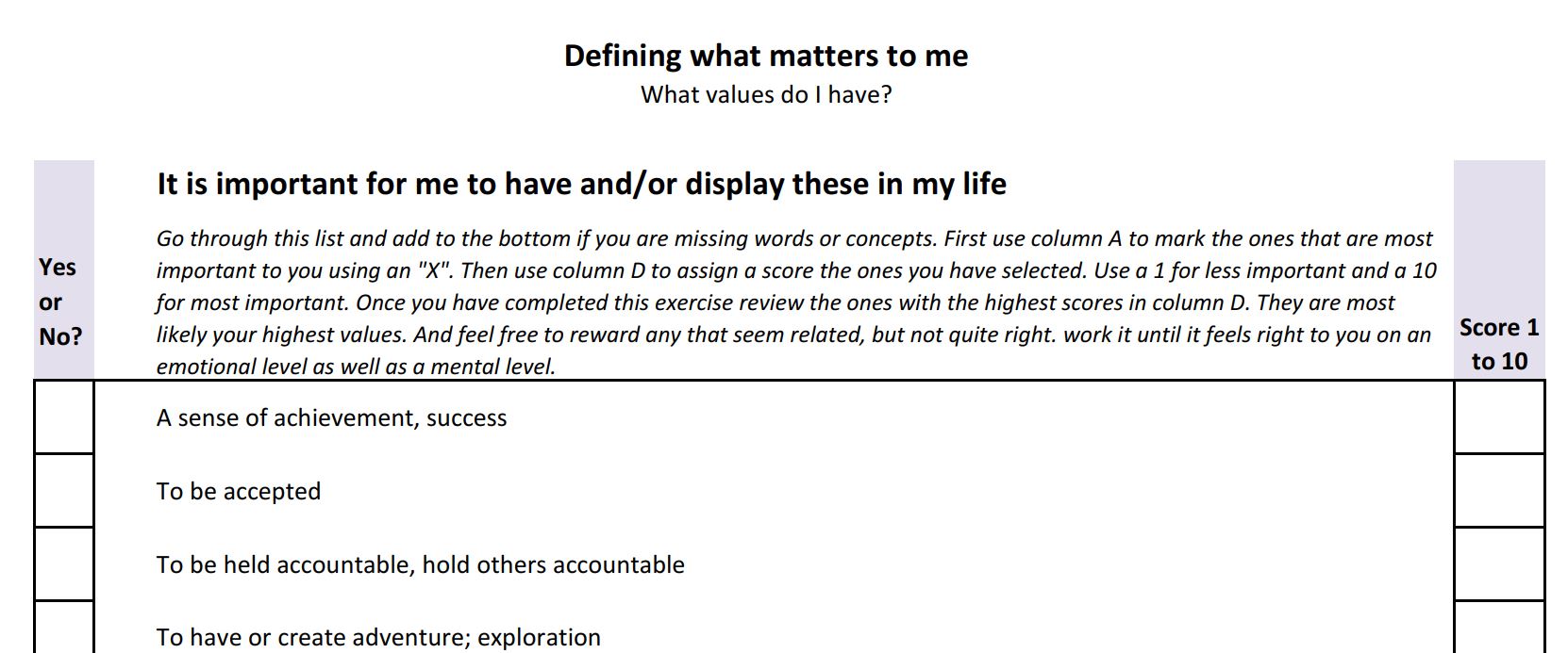 What are your Values -TEMPLATE – The Rethink Shelf