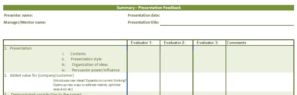 Presentation Feedback Template – The Rethink Shelf