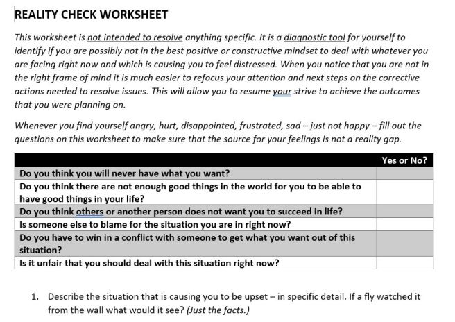 Use a reality-check worksheet for a Positive Mindset – The Rethink Shelf